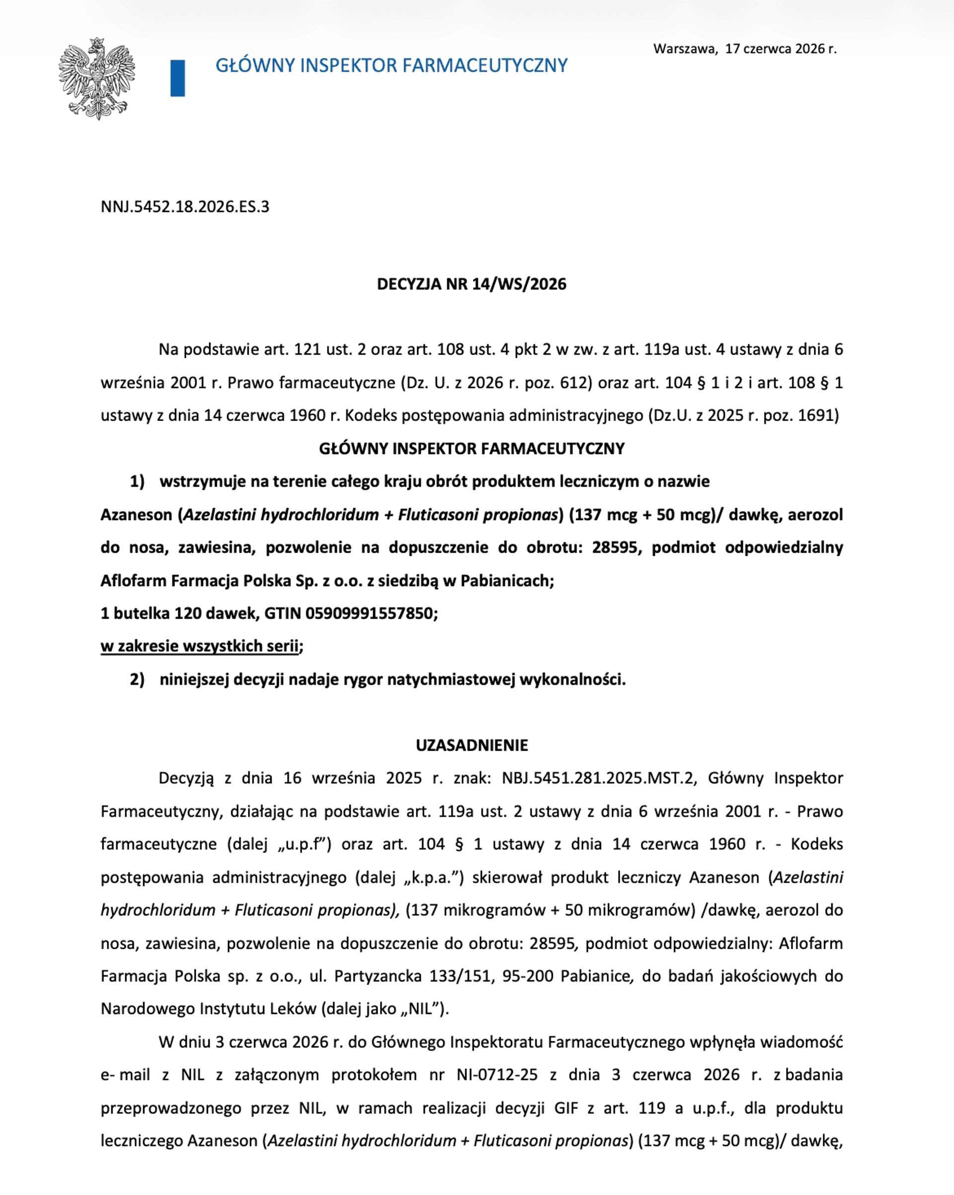 GIF wstrzymuje obrót popularnym lekiem. Natychmiastowa decyzja z powodu ...